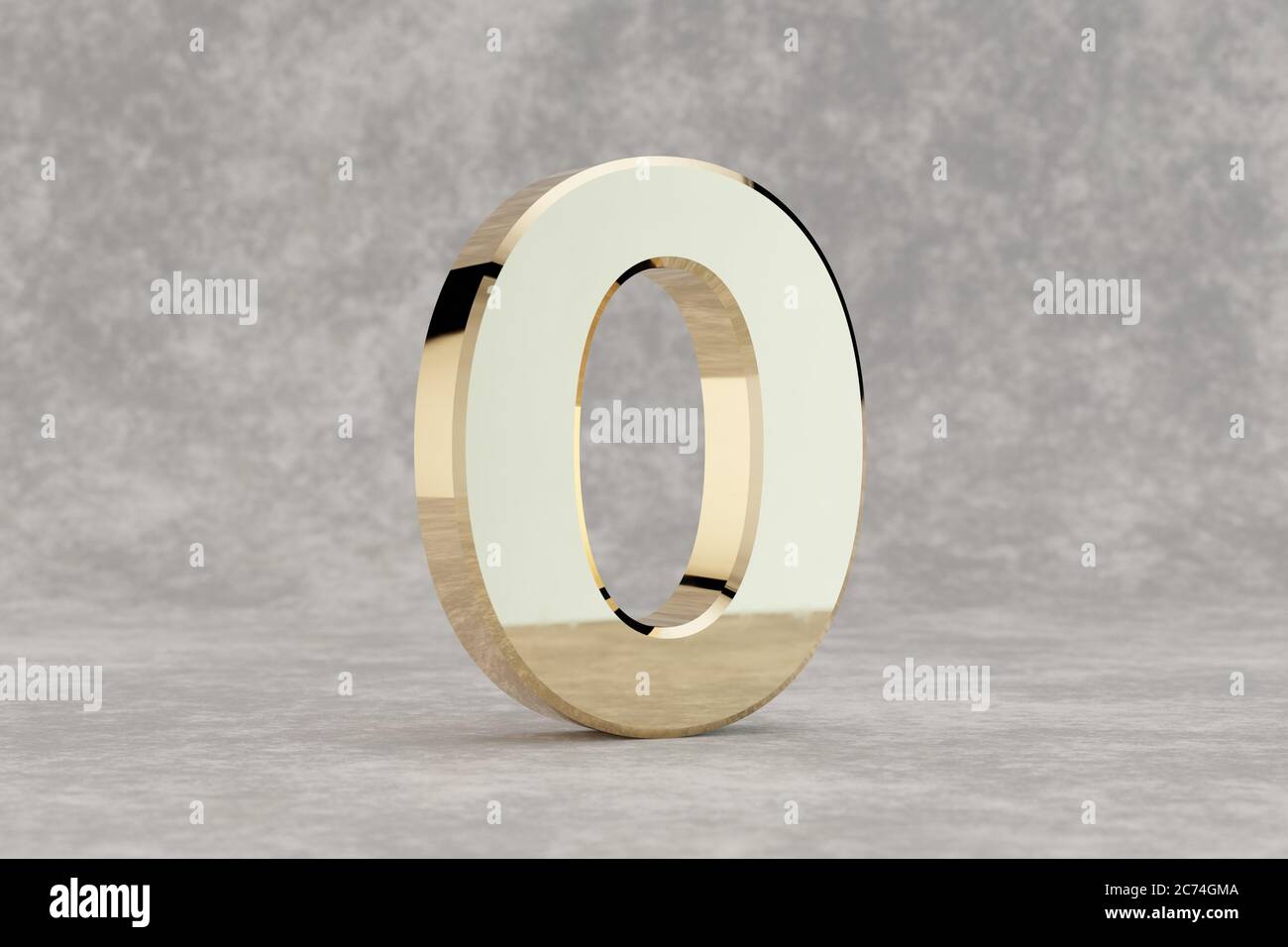 Gold 3d number 0. Glossy golden number on concrete background. Metallic ...