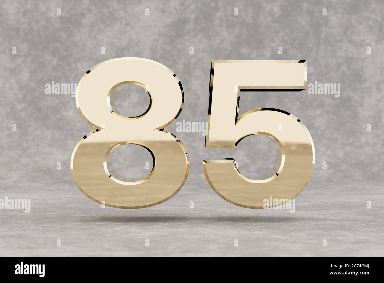 Gold 3d number 85. Glossy golden number on concrete background ...