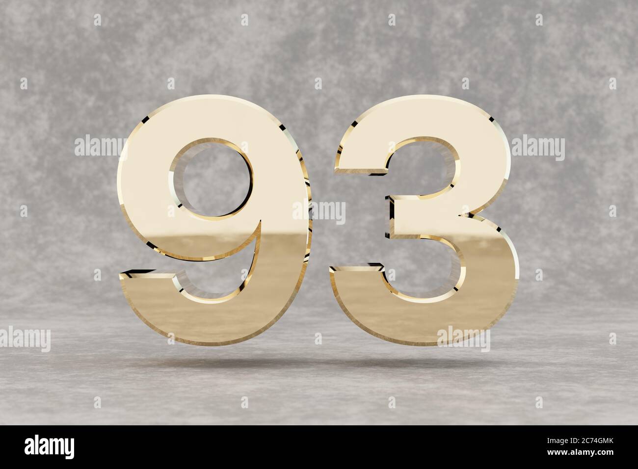 Gold 3d number 93. Glossy golden number on concrete background ...