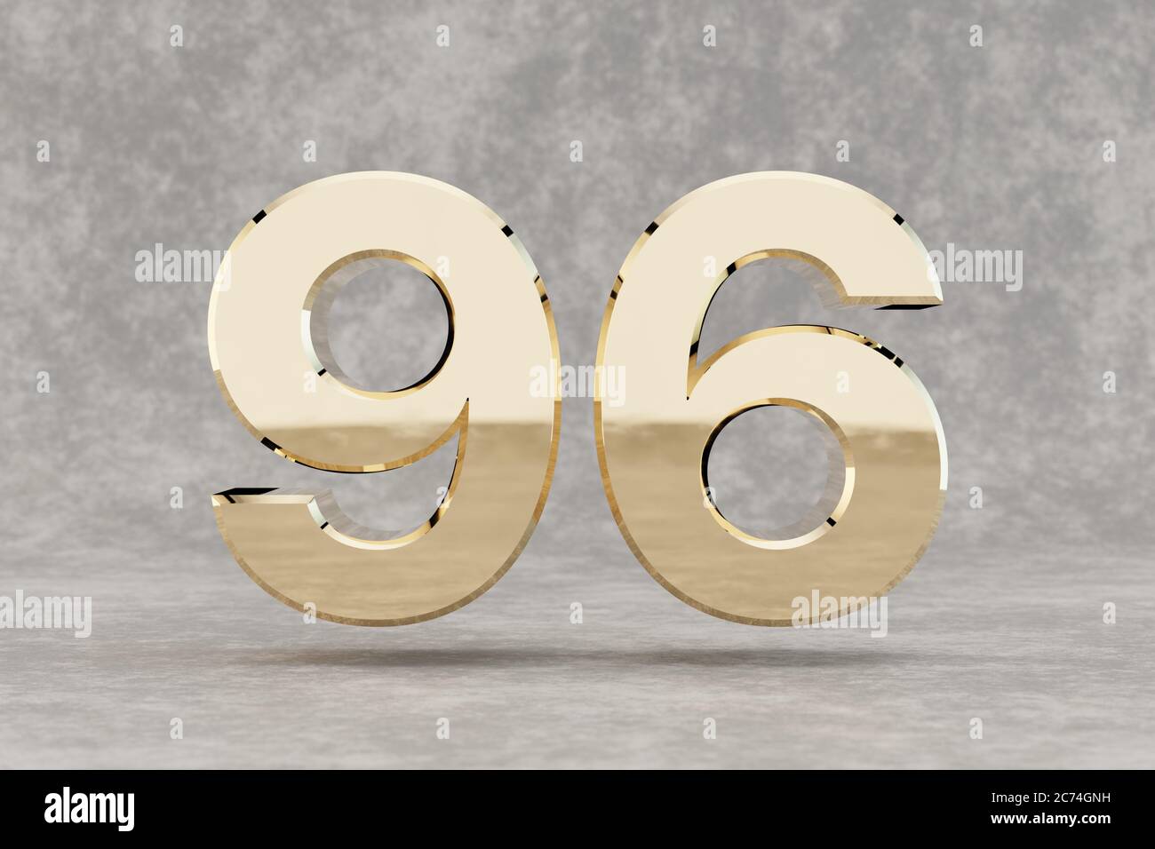 Gold 3d number 96. Glossy golden number on concrete background ...