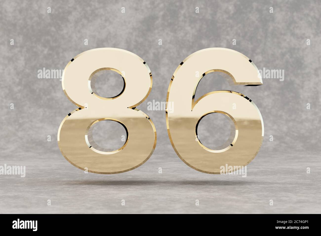 Gold 3d number 86. Glossy golden number on concrete background ...