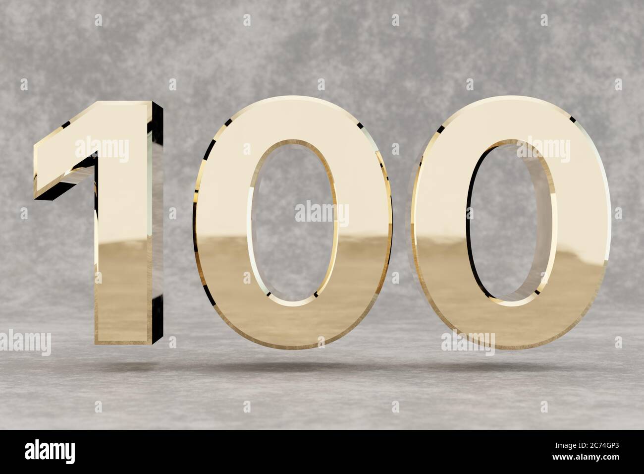 Gold 3d number 100. Glossy golden number on concrete background ...