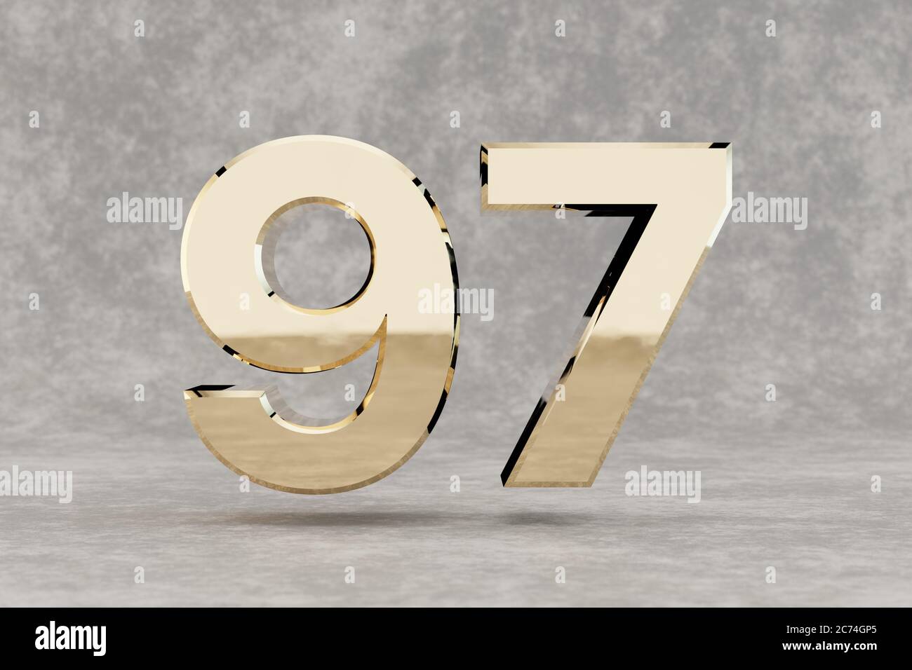 Gold 3d number 97. Glossy golden number on concrete background ...