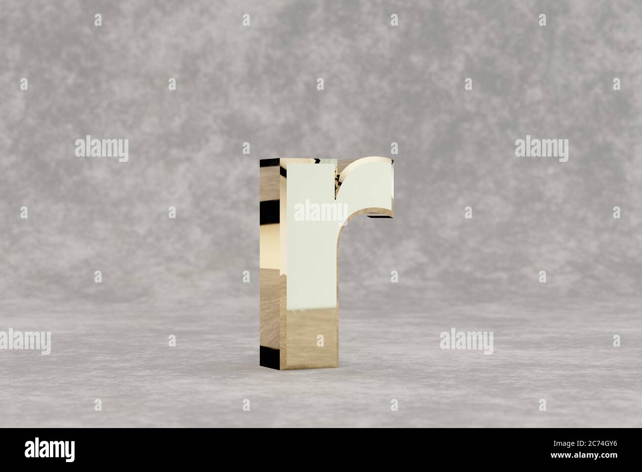 Gold 3d letter R lowercase. Glossy golden letter on concrete background ...
