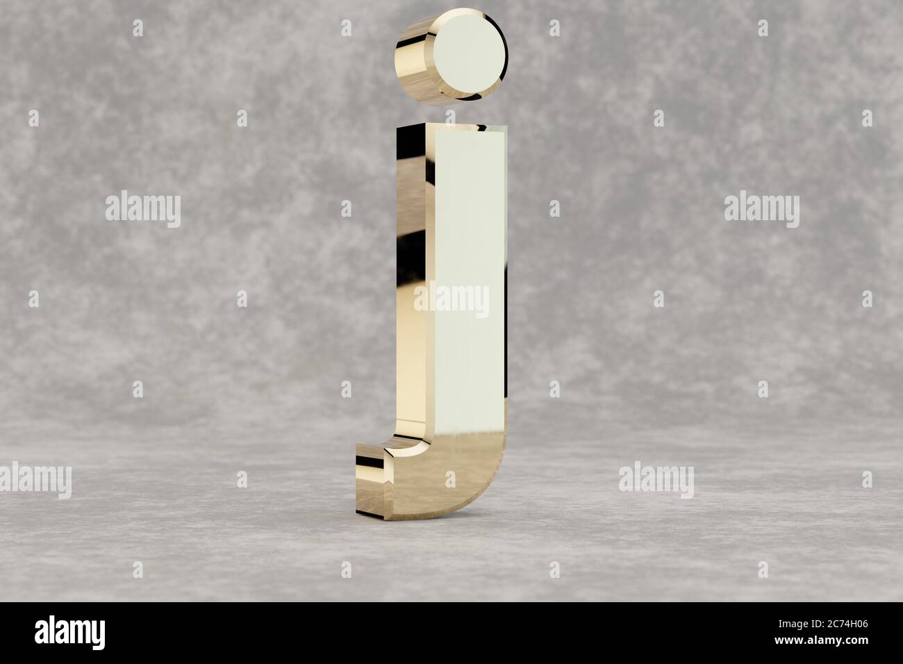 Gold 3d letter J lowercase. Glossy golden letter on concrete background ...