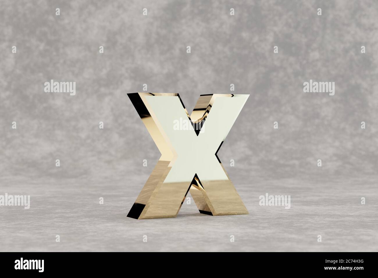Gold 3d letter X lowercase. Glossy golden letter on concrete background ...