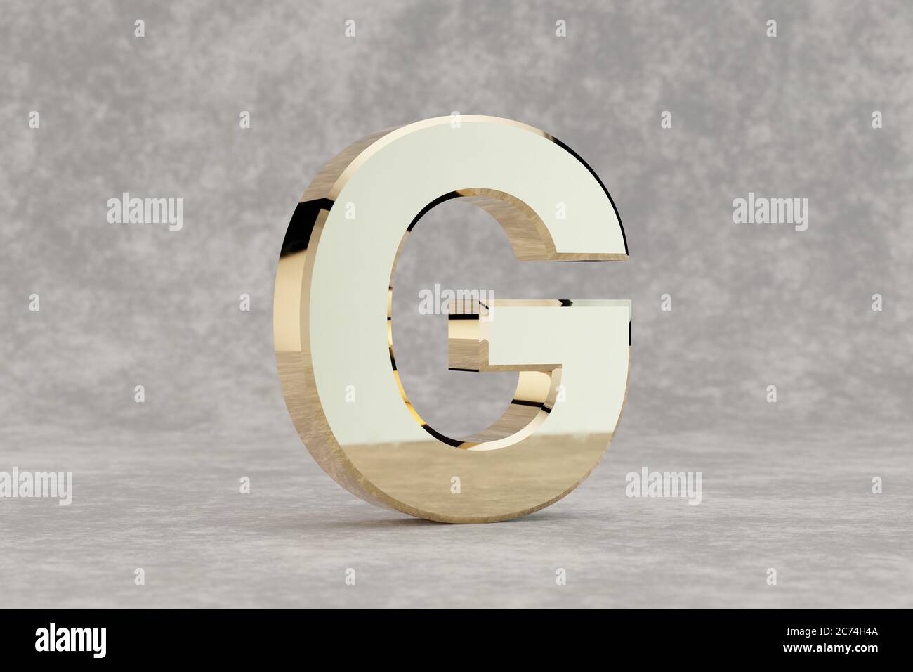 Gold 3d letter G uppercase. Glossy golden letter on concrete background ...