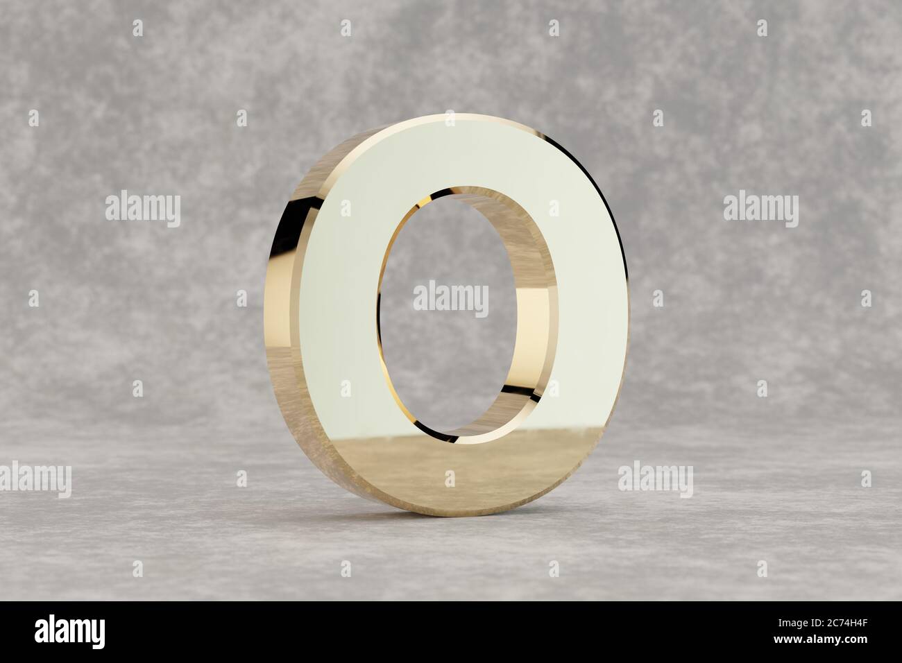 Gold 3d letter O uppercase. Glossy golden letter on concrete background ...