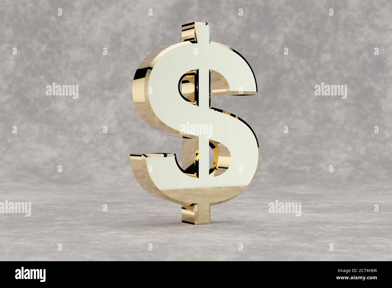 Gold 3d dollar symbol. Glossy golden sign on concrete background ...