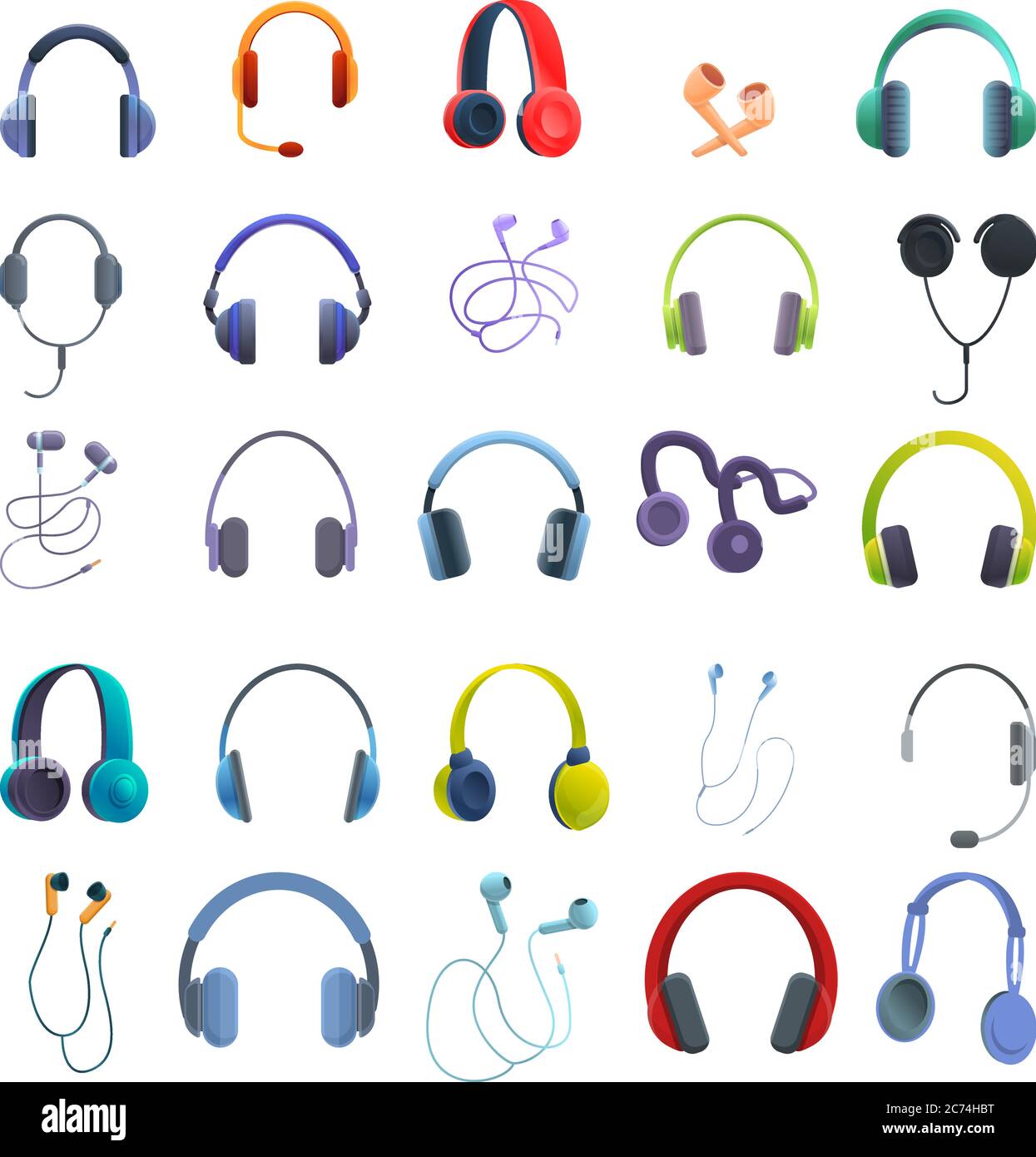 Headset icons set. Cartoon set of headset vector icons for web design ...