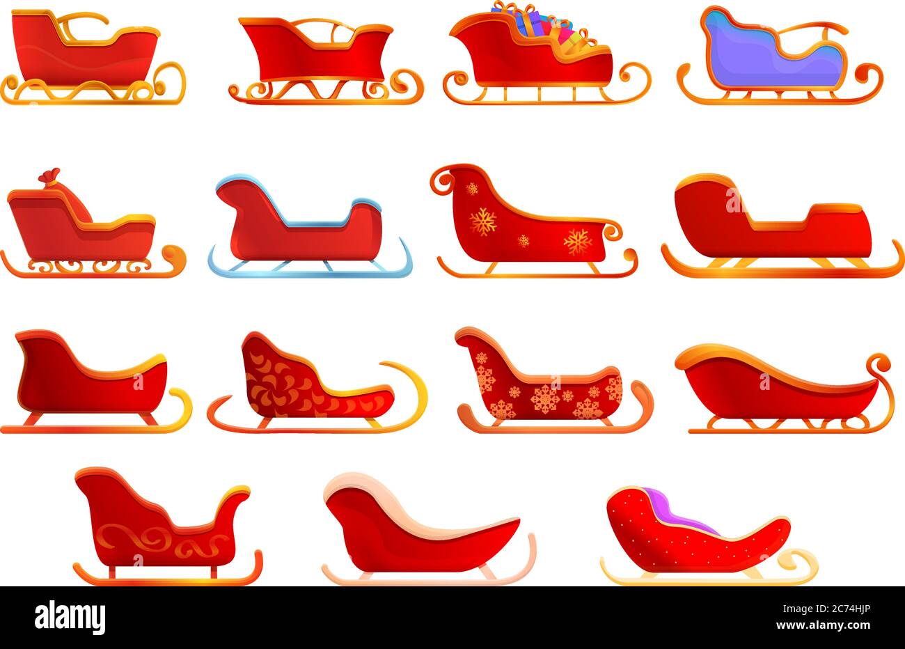 Sleigh icons set. Cartoon set of sleigh vector icons for web design ...