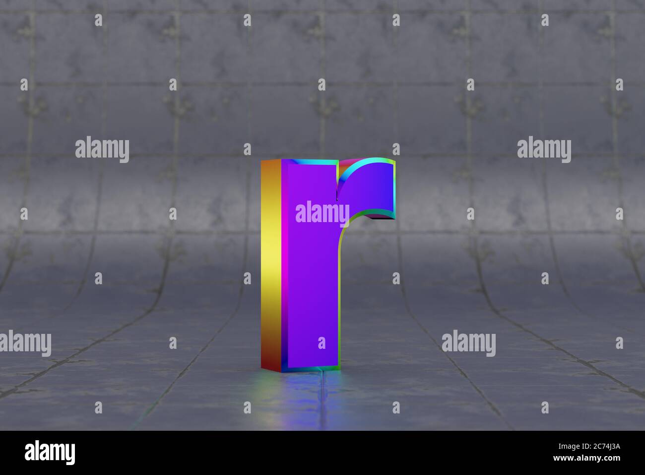 Multicolor 3d letter R lowercase. Glossy iridescent letter on tile ...