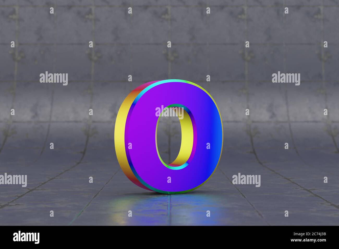 Multicolor 3d letter O lowercase. Glossy iridescent letter on tile ...