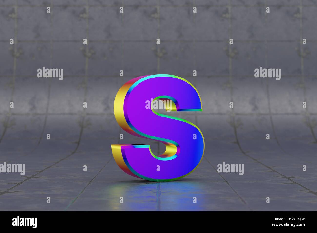 Multicolor 3d letter S lowercase. Glossy iridescent letter on tile ...