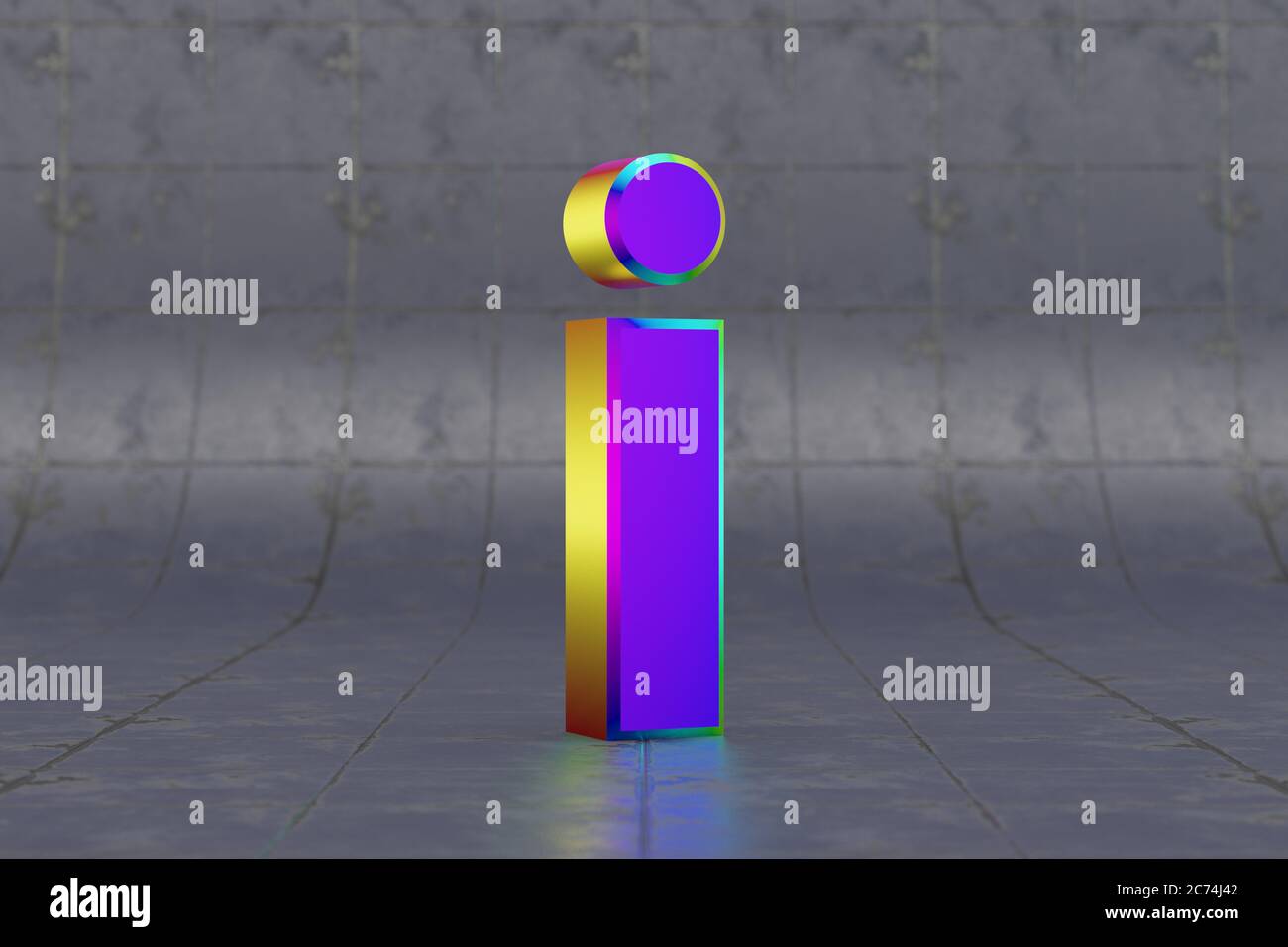 Multicolor 3d letter I lowercase. Glossy iridescent letter on tile ...