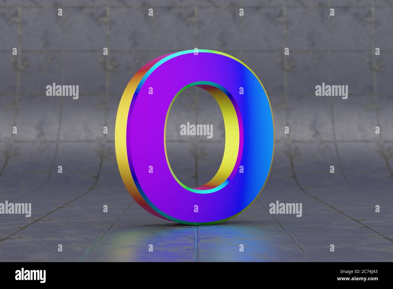 Multicolor 3d letter O uppercase. Glossy iridescent letter on tile ...