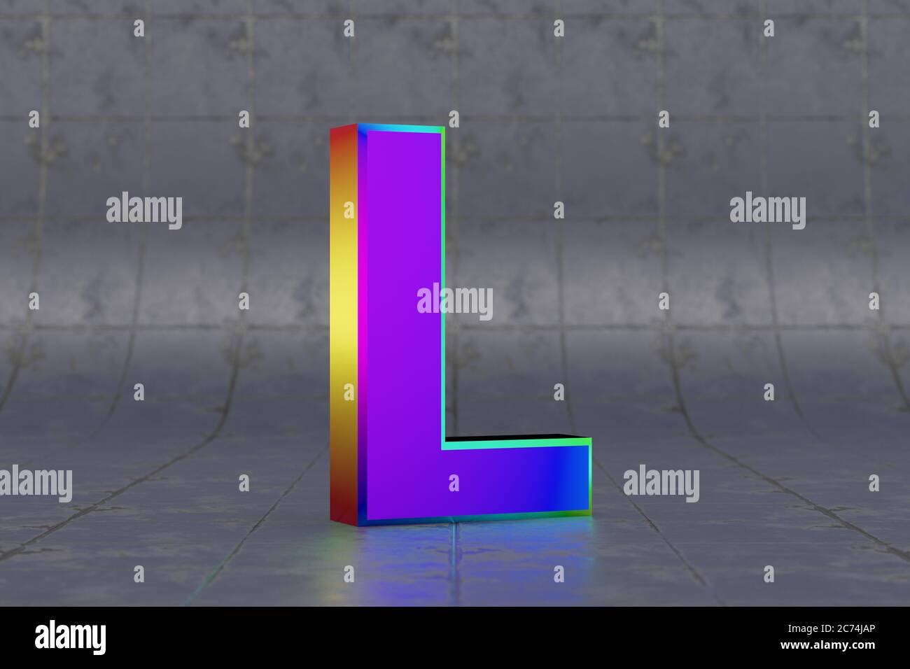 Multicolor 3d letter L uppercase. Glossy iridescent letter on tile ...