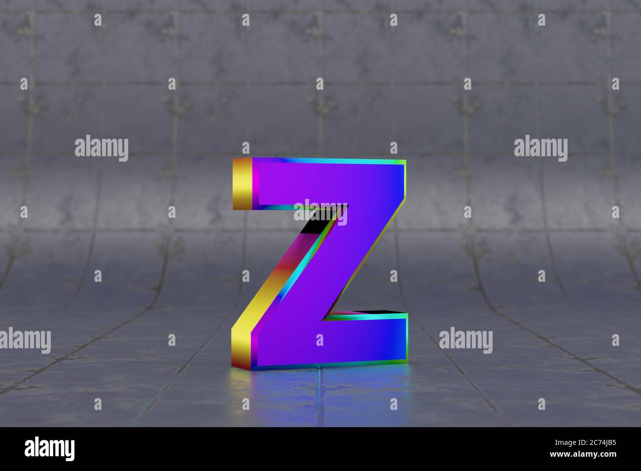 Multicolor 3d letter Z lowercase. Glossy iridescent letter on tile ...