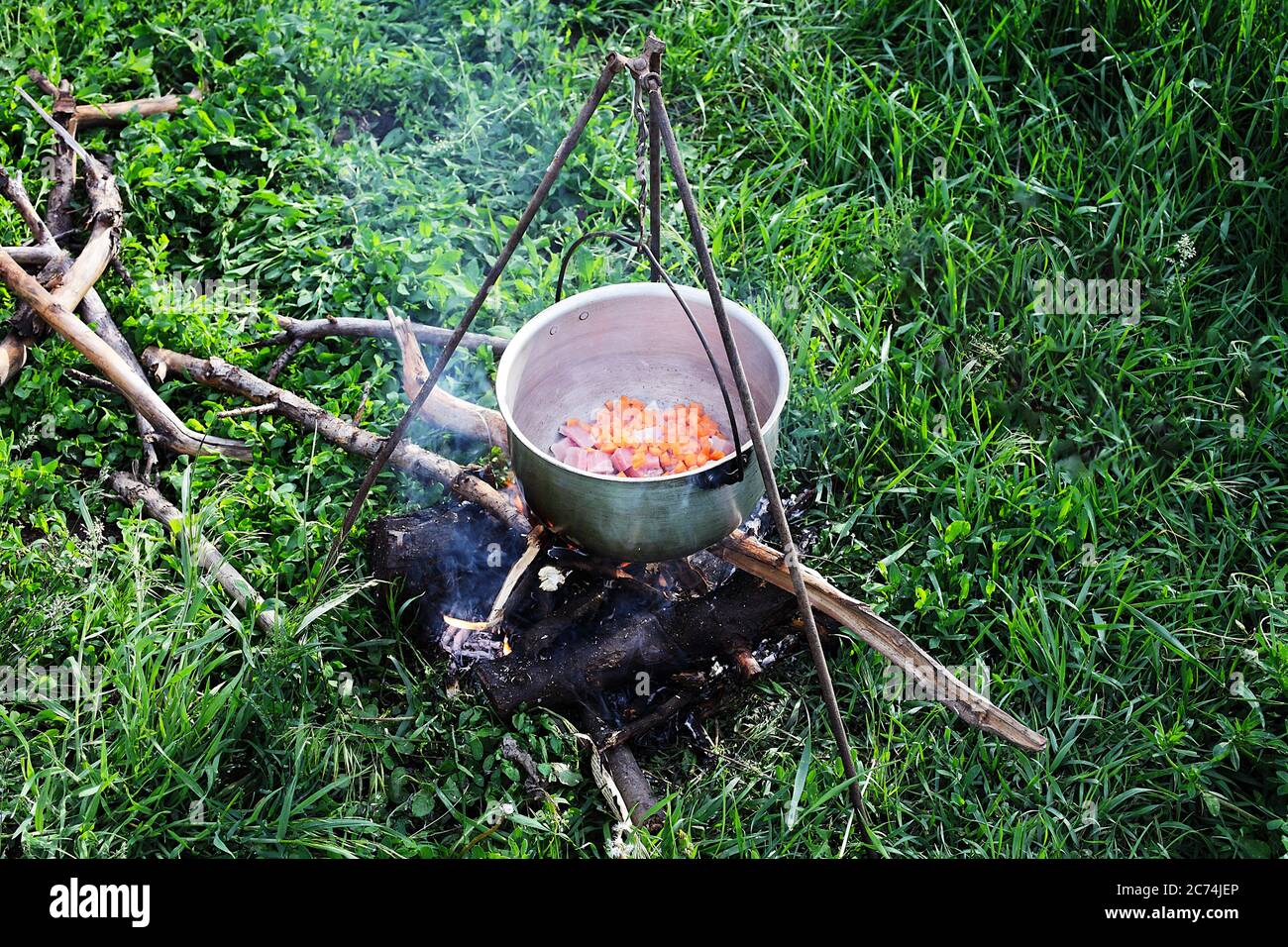 Campfire cooking in the field Stock Photo - Alamy