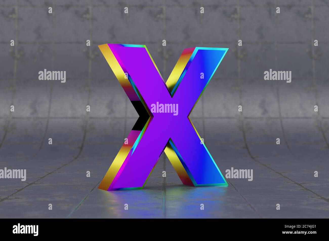 Multicolor 3d letter X uppercase. Glossy iridescent letter on tile ...