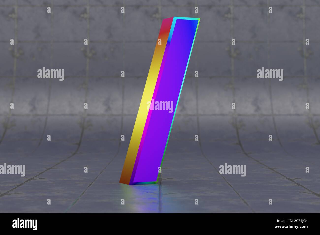 Multicolor 3d forward slash symbol. Glossy iridescent sign on tile ...