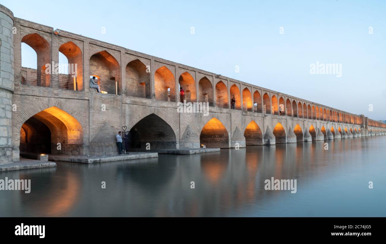 Isfahan, Iran - May 2019: Iranian people on SioSePol or Bridge of 33 ...