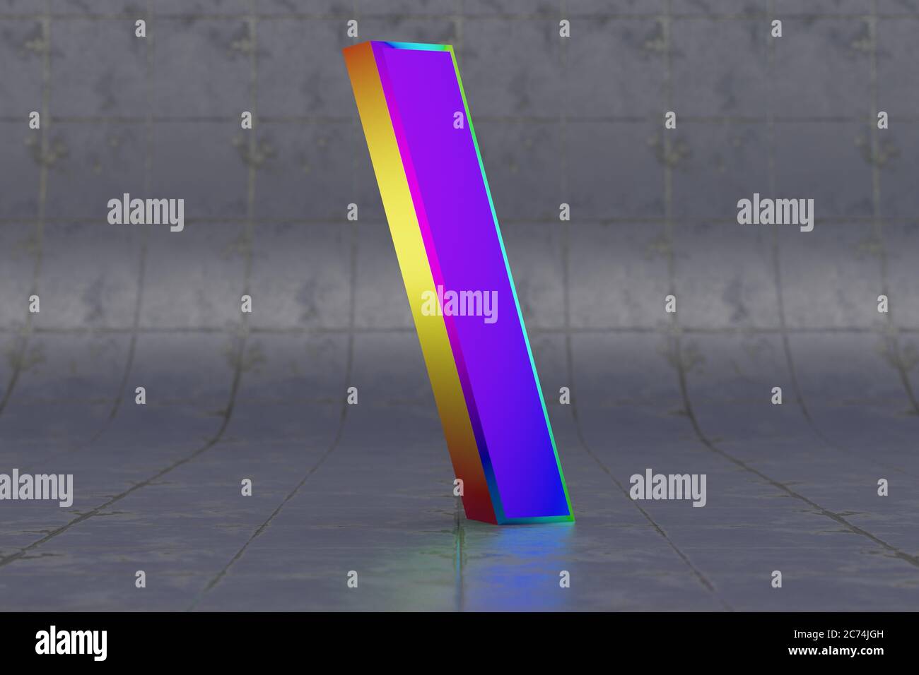 Multicolor 3d back slash symbol. Glossy iridescent sign on tile ...