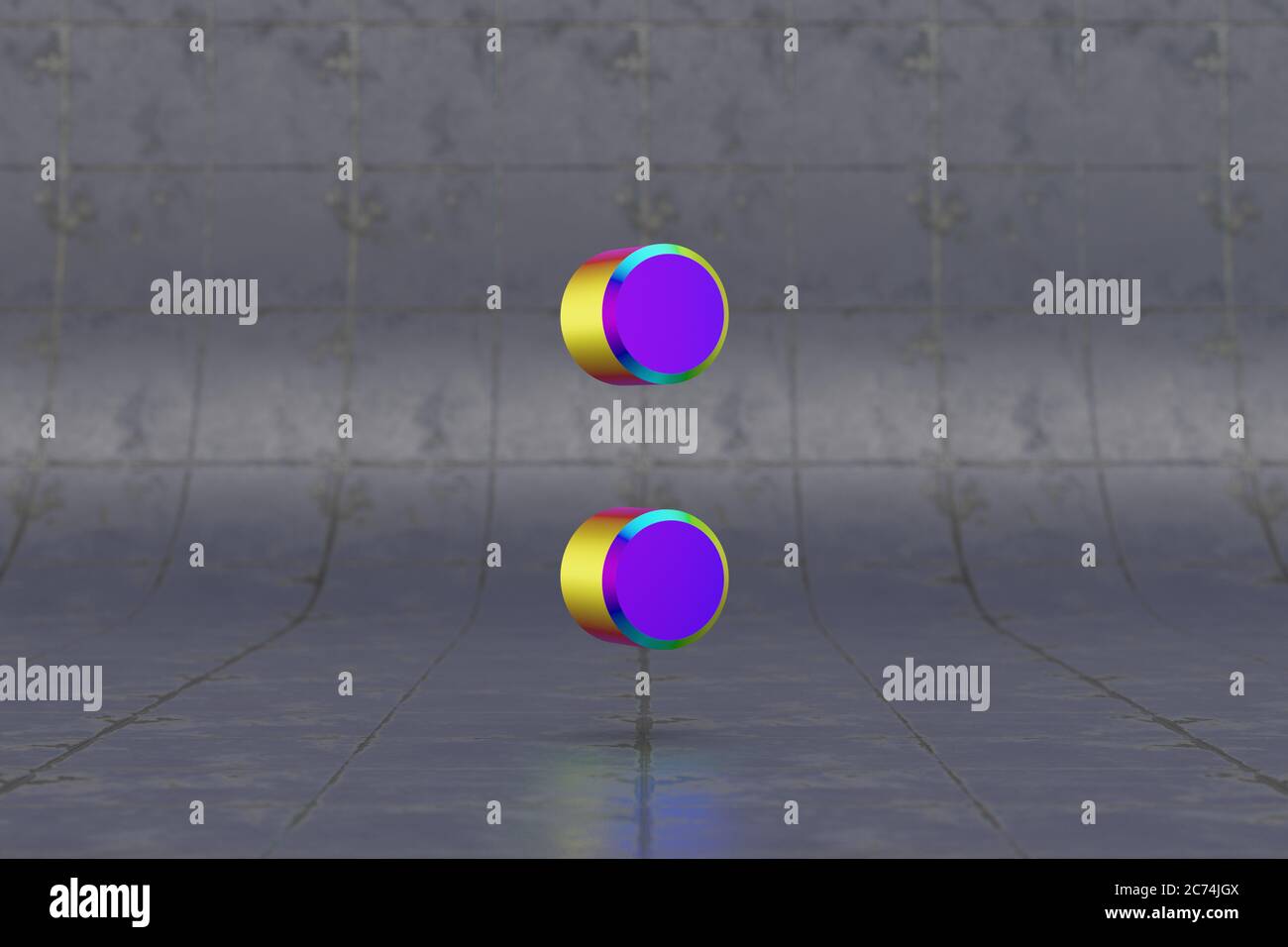 Multicolor 3d colon symbol. Glossy iridescent sign on tile background ...