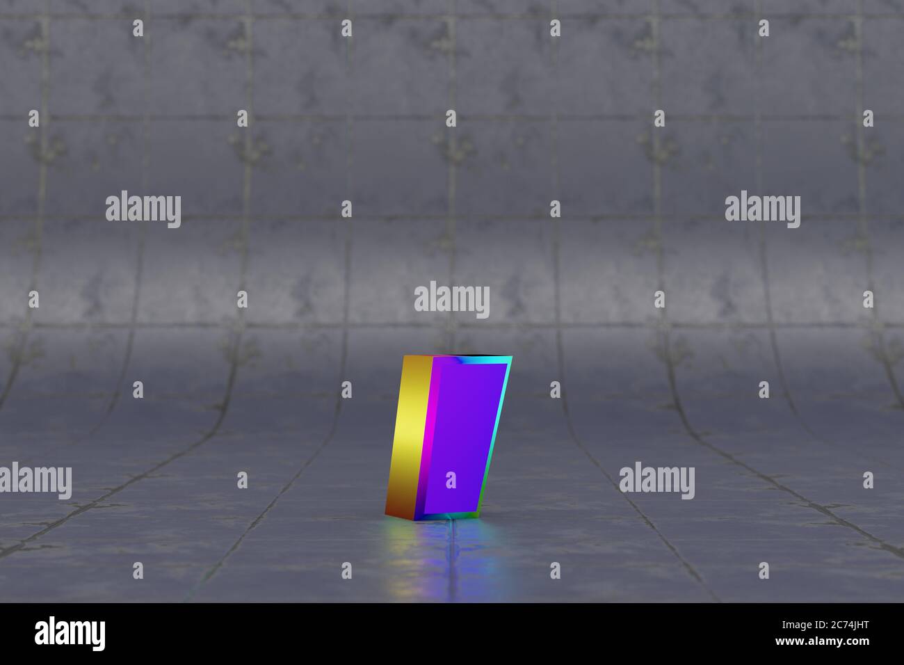 Multicolor 3d coma symbol. Glossy iridescent sign on tile background ...