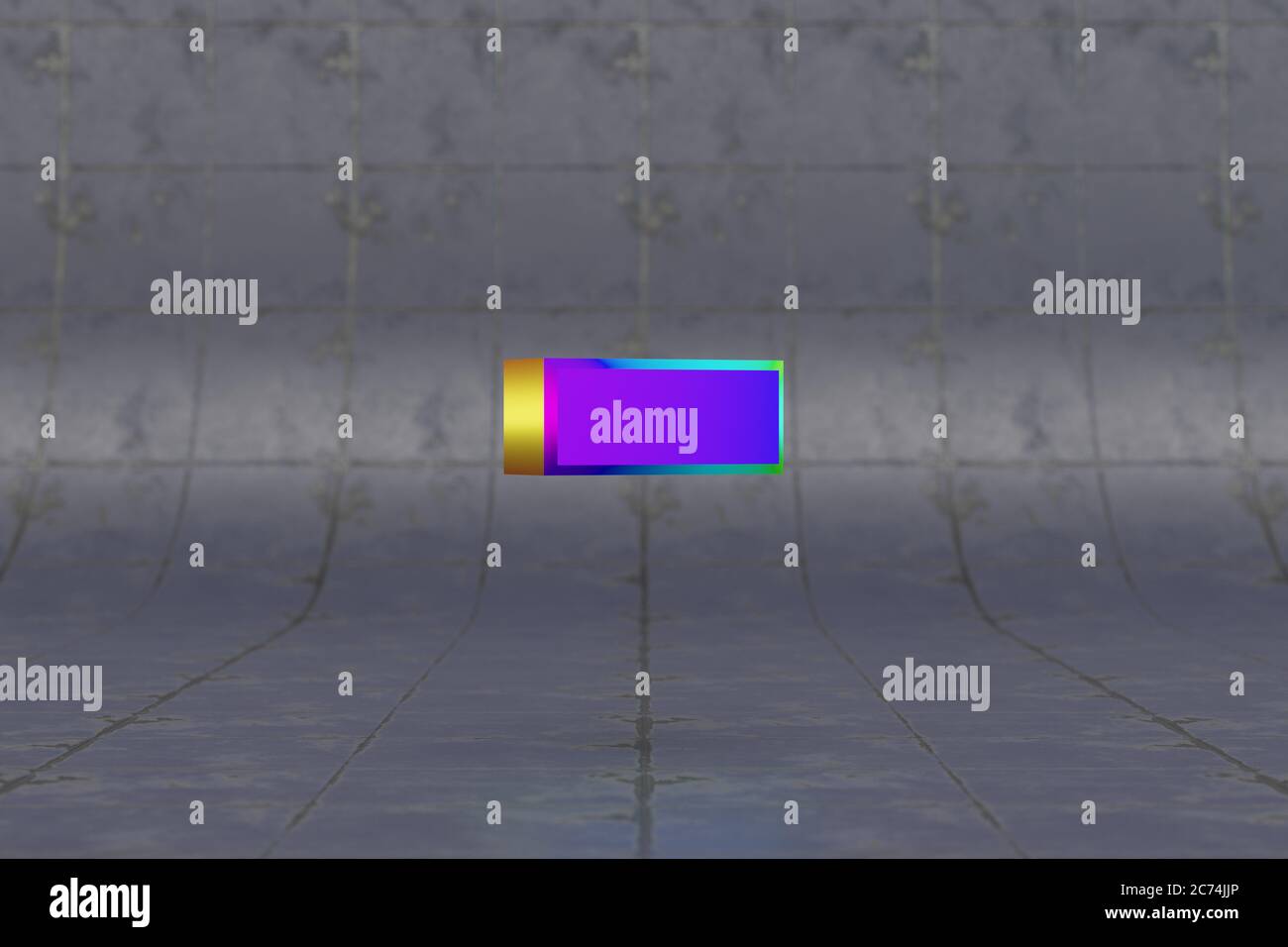 Multicolor 3d minus symbol. Glossy iridescent sign on tile background ...