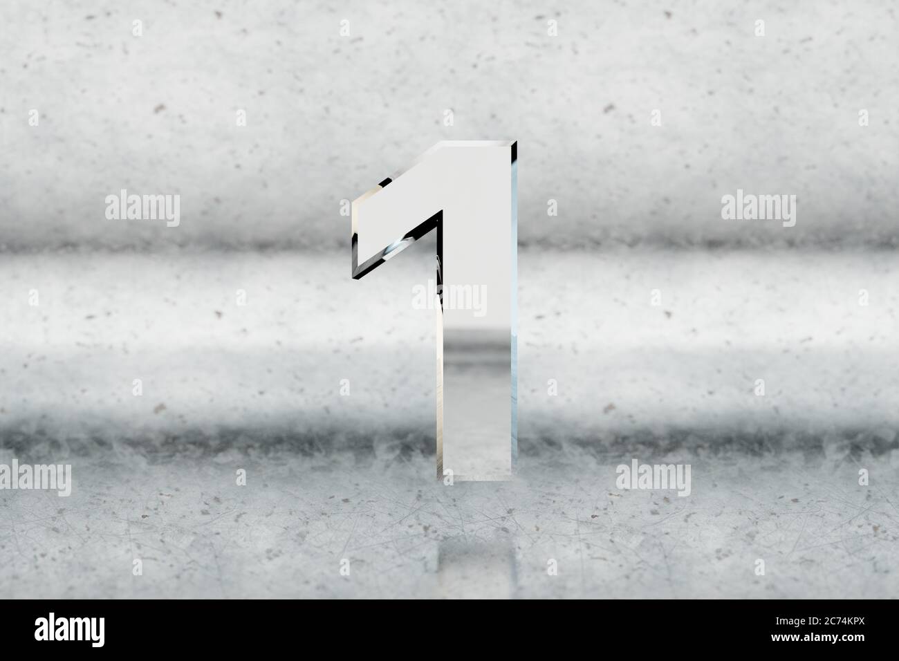 Chrome 3d number 1. Glossy chrome number on scratched metal background ...