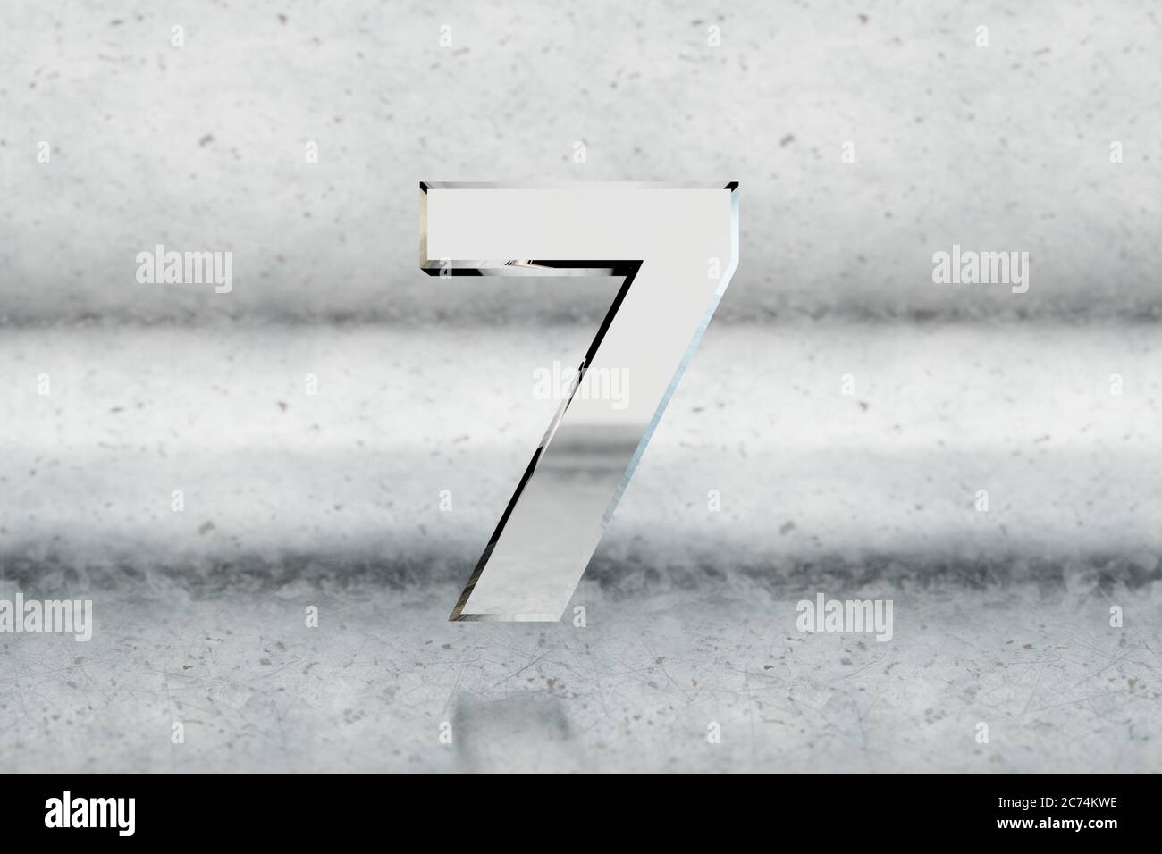 Chrome 3d number 7. Glossy chrome number on scratched metal background ...