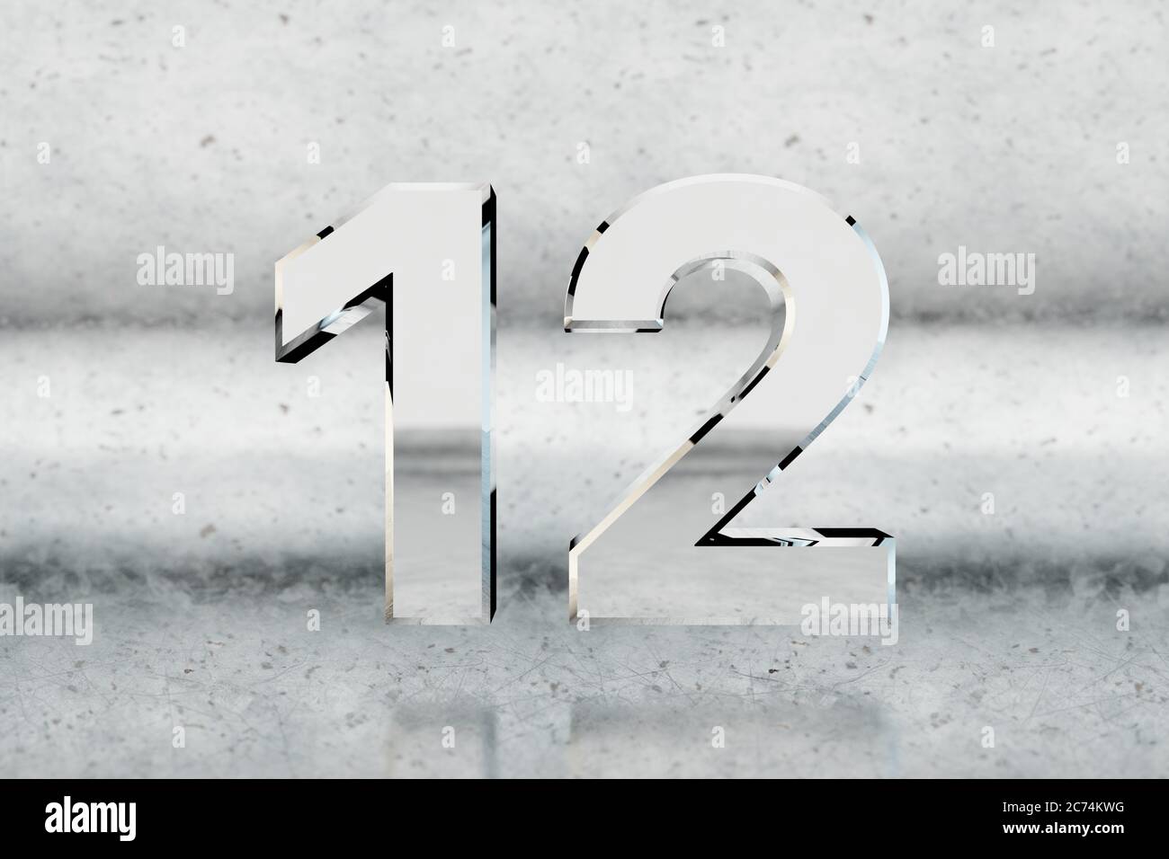Chrome 3d number 12. Glossy chrome number on scratched metal background ...