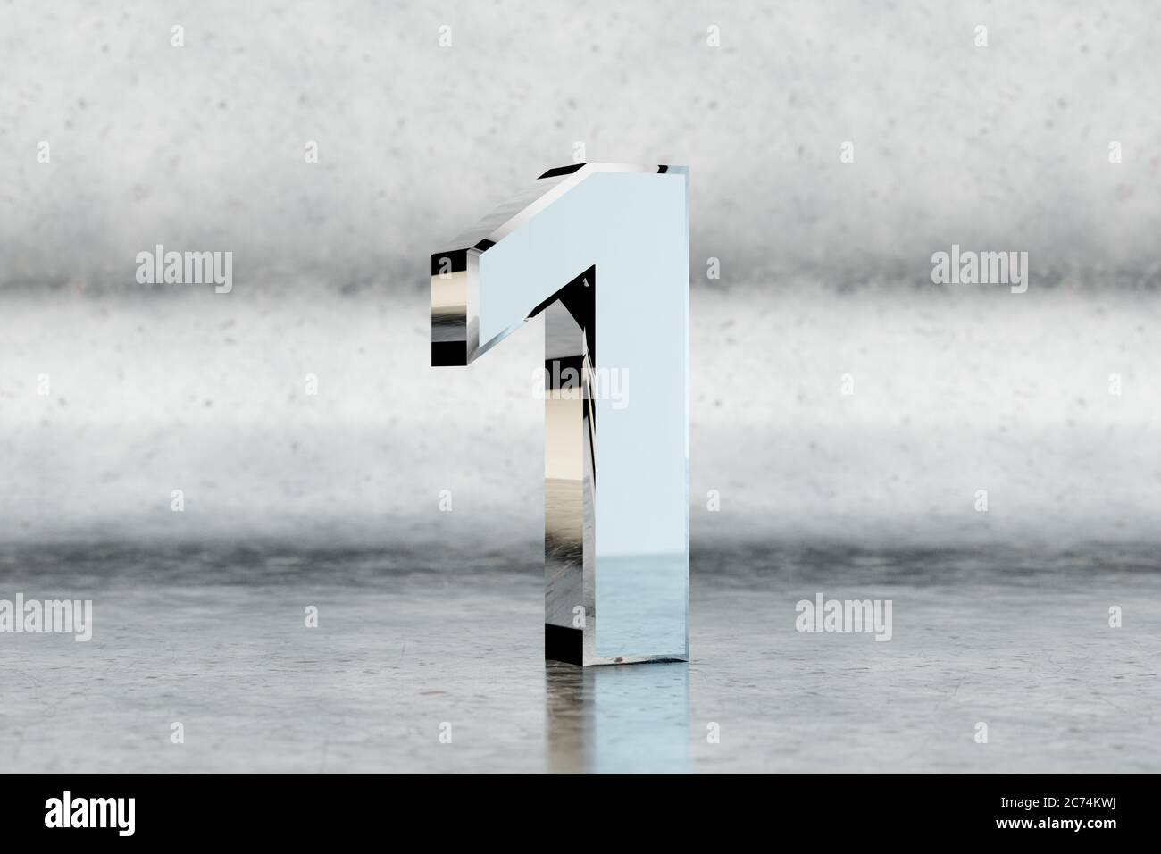 Chrome 3d number 1. Glossy chrome number on scratched metal background ...