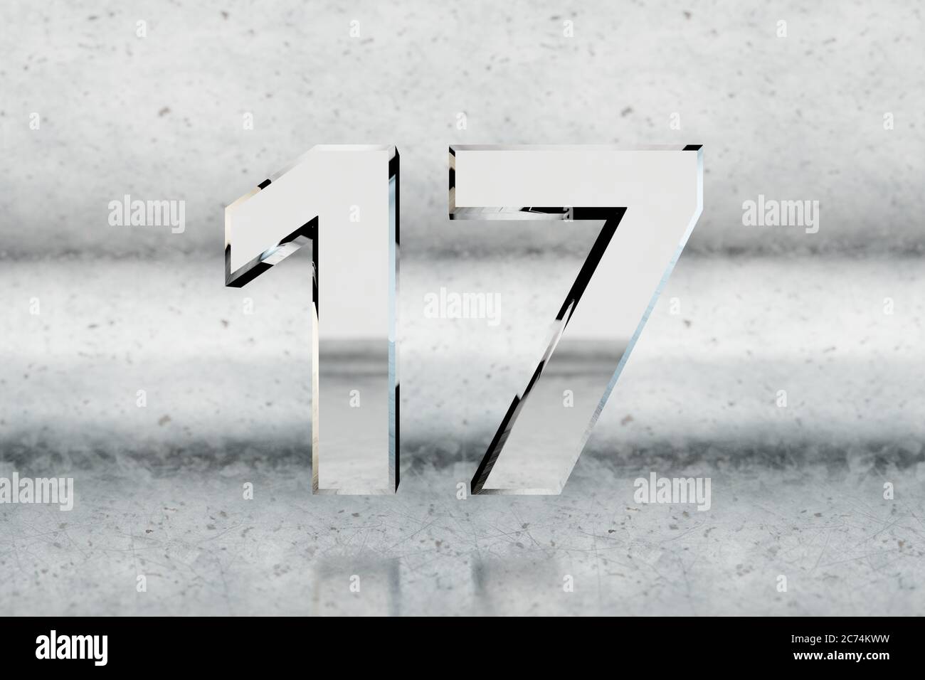 Chrome 3d number 17. Glossy chrome number on scratched metal background ...