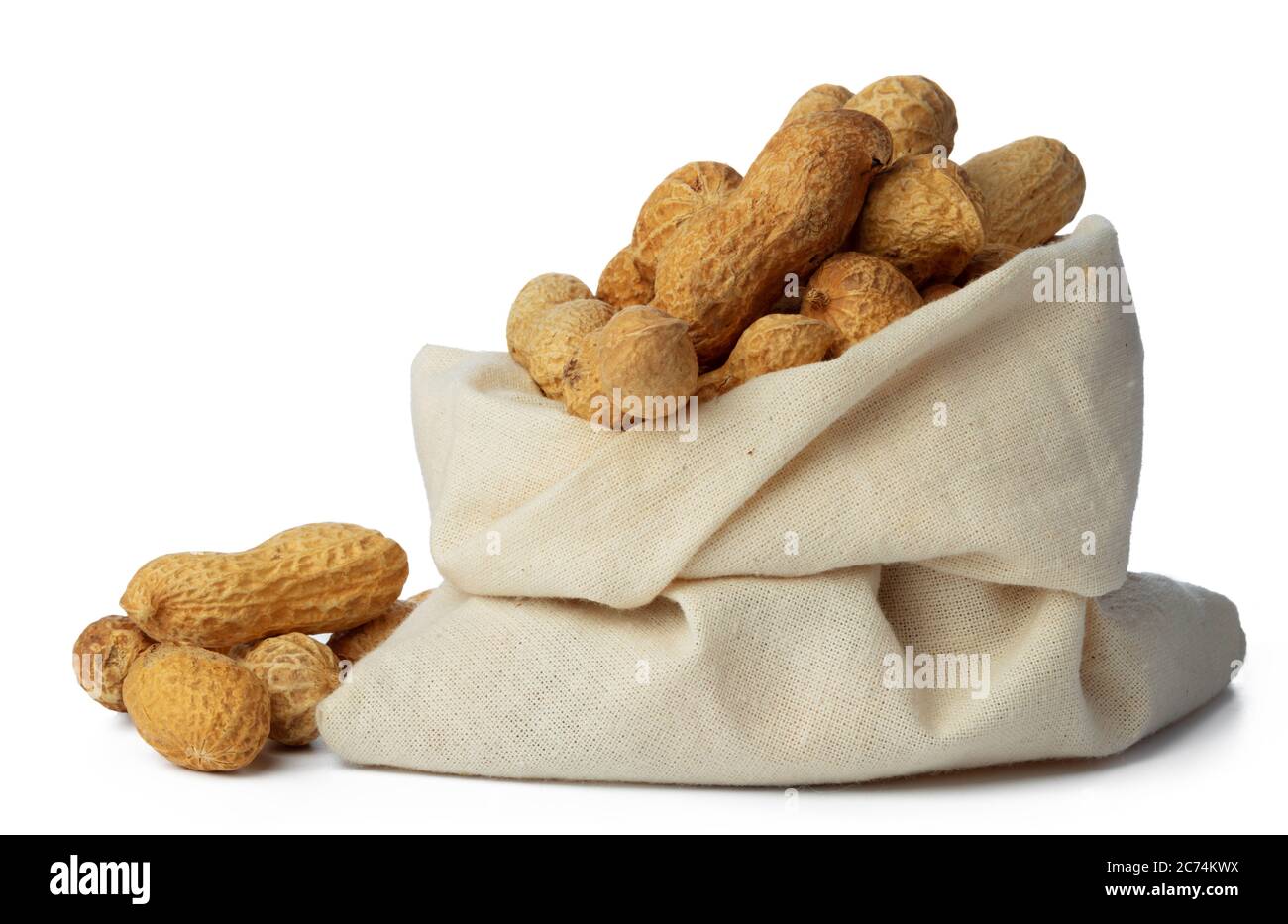 Sack of peanuts isolated on white background Stock Photo - Alamy