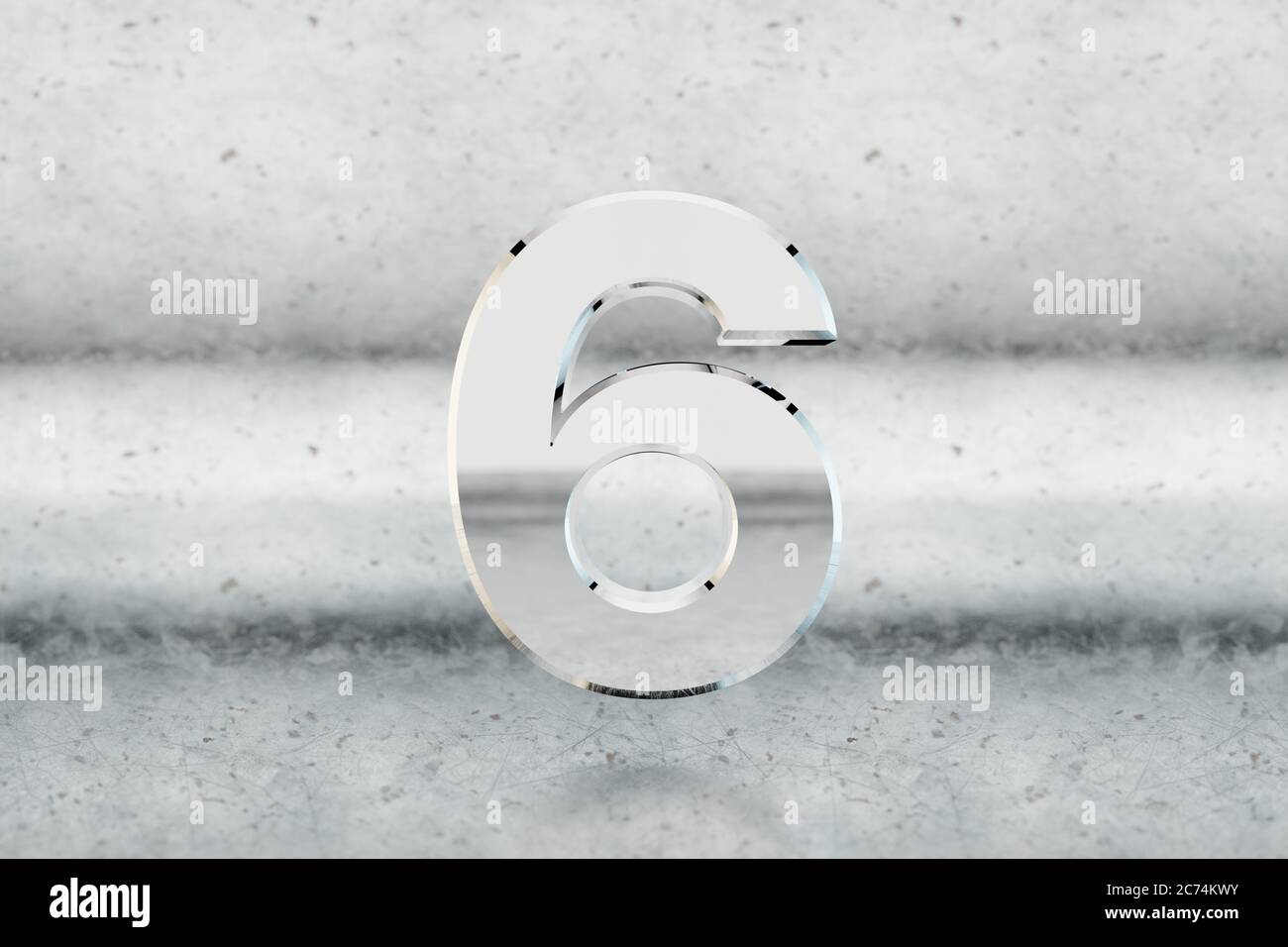 Chrome 3d number 6. Glossy chrome number on scratched metal background ...