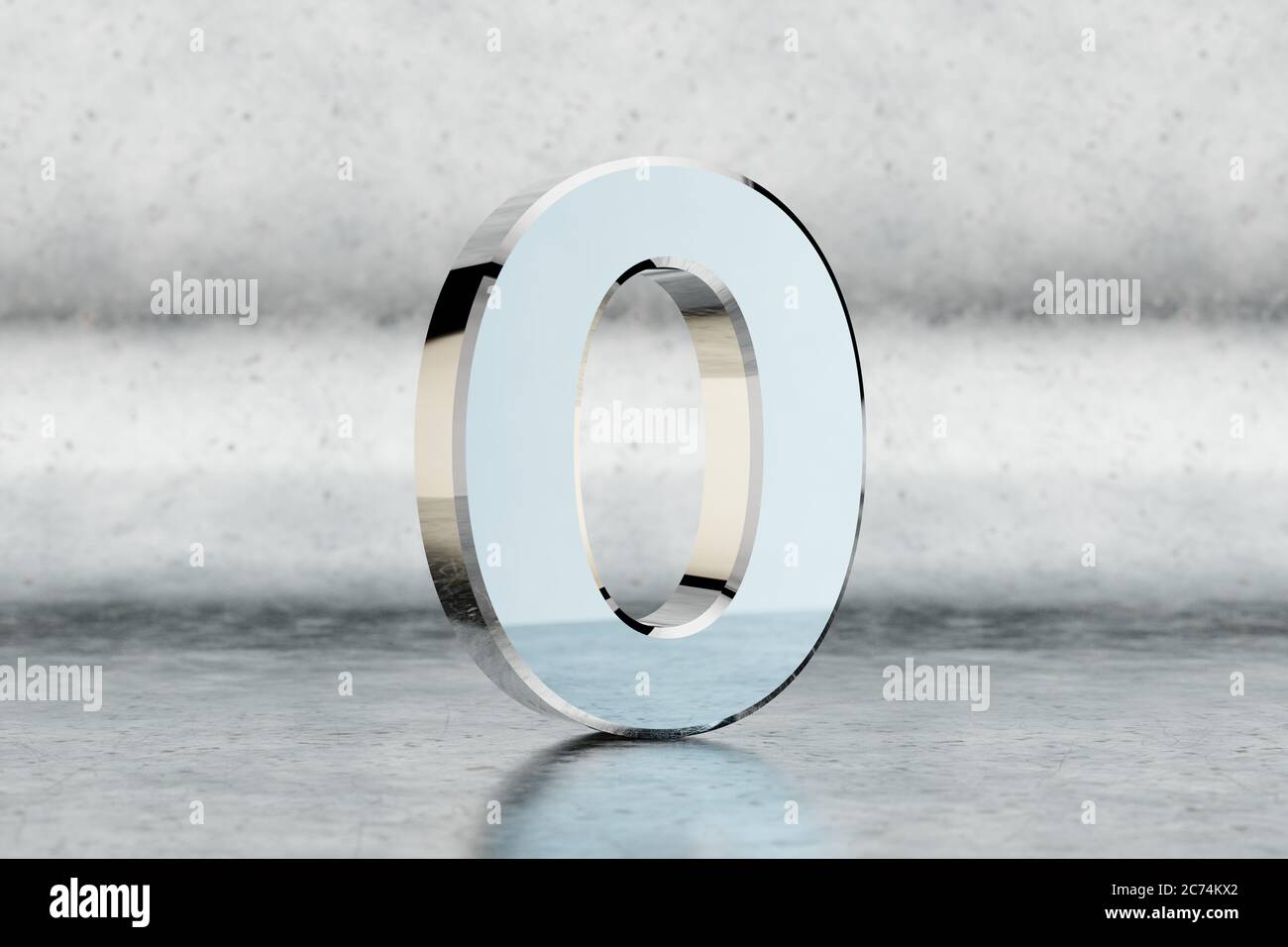 Chrome 3d number 0. Glossy chrome number on scratched metal background ...