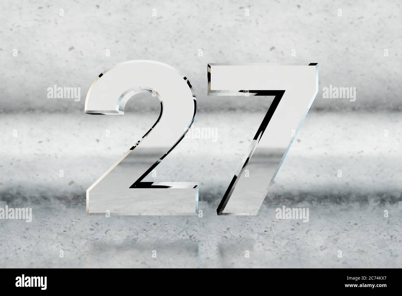 Chrome 3d number 27. Glossy chrome number on scratched metal background ...