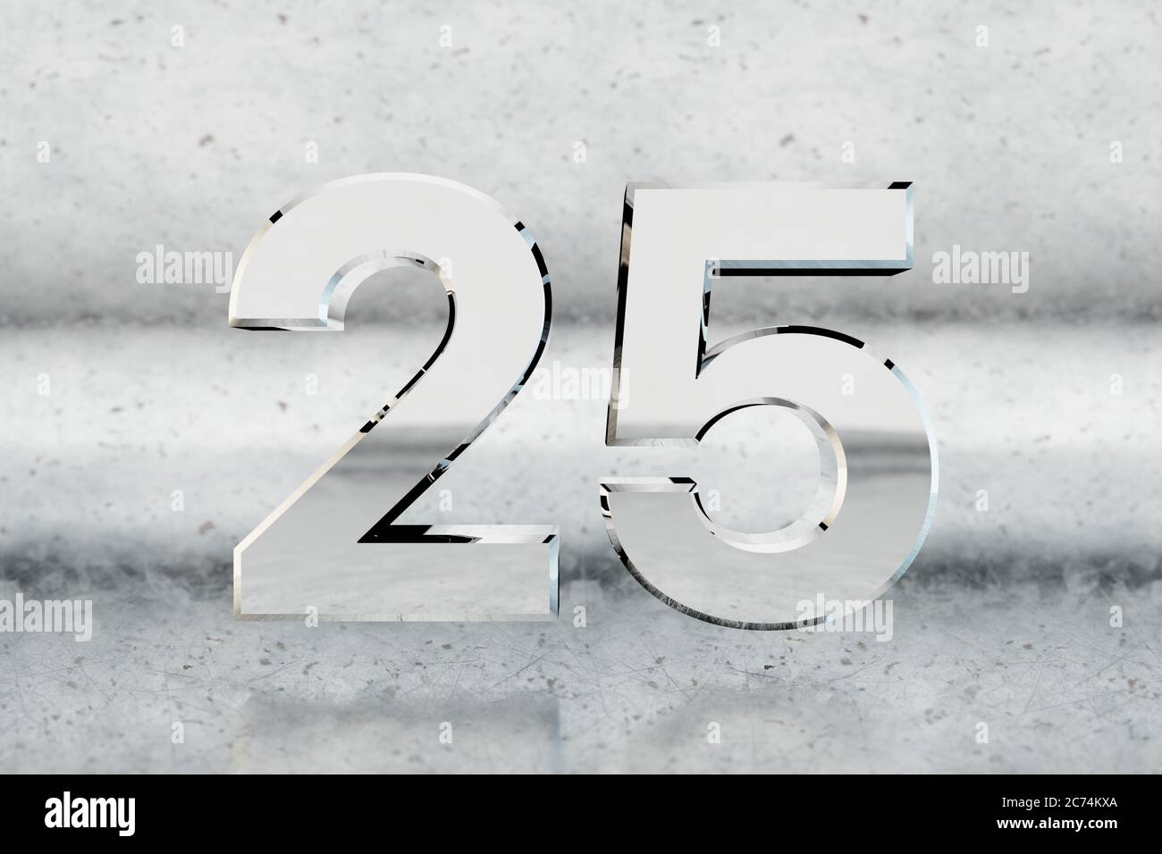 Chrome 3d number 25. Glossy chrome number on scratched metal background ...