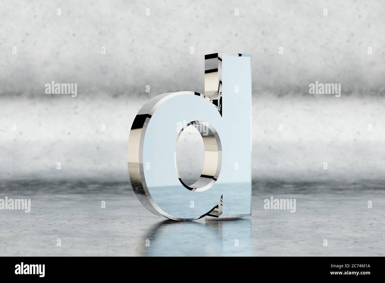 Chrome 3d letter D lowercase. Glossy chrome letter on scratched metal ...