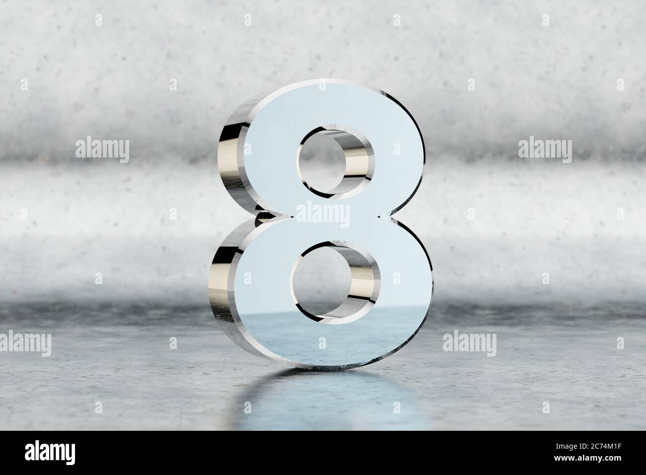 Chrome 3d number 8. Glossy chrome number on scratched metal background ...