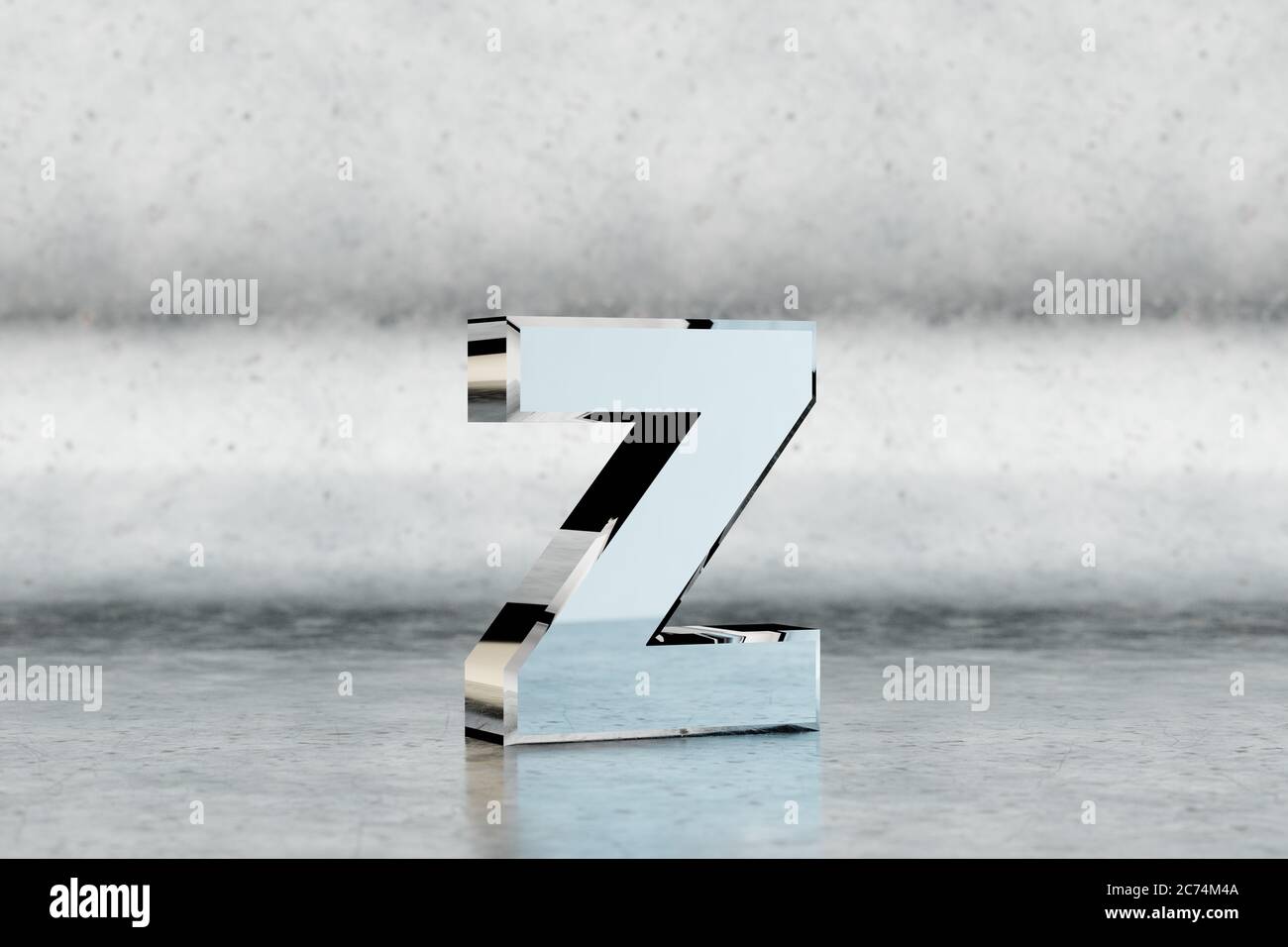 Chrome 3d letter Z lowercase. Glossy chrome letter on scratched metal ...