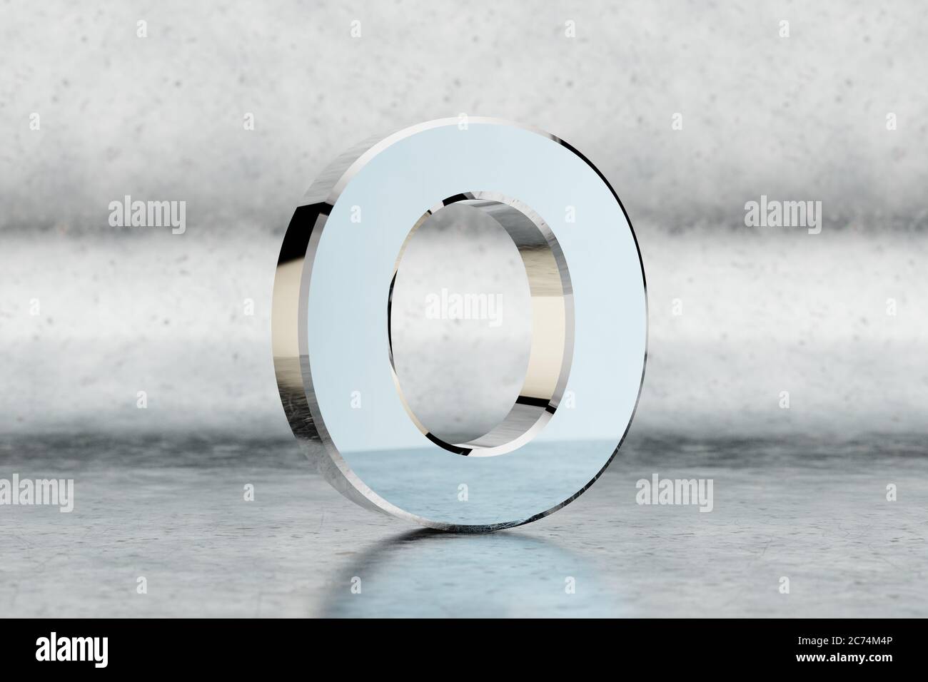Chrome 3d letter O uppercase. Glossy chrome letter on scratched metal ...