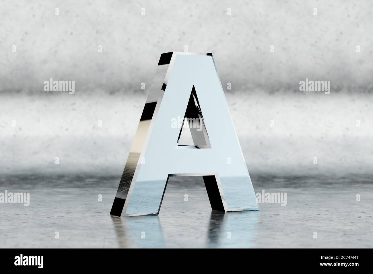 Chrome 3d letter A uppercase. Glossy chrome letter on scratched metal ...