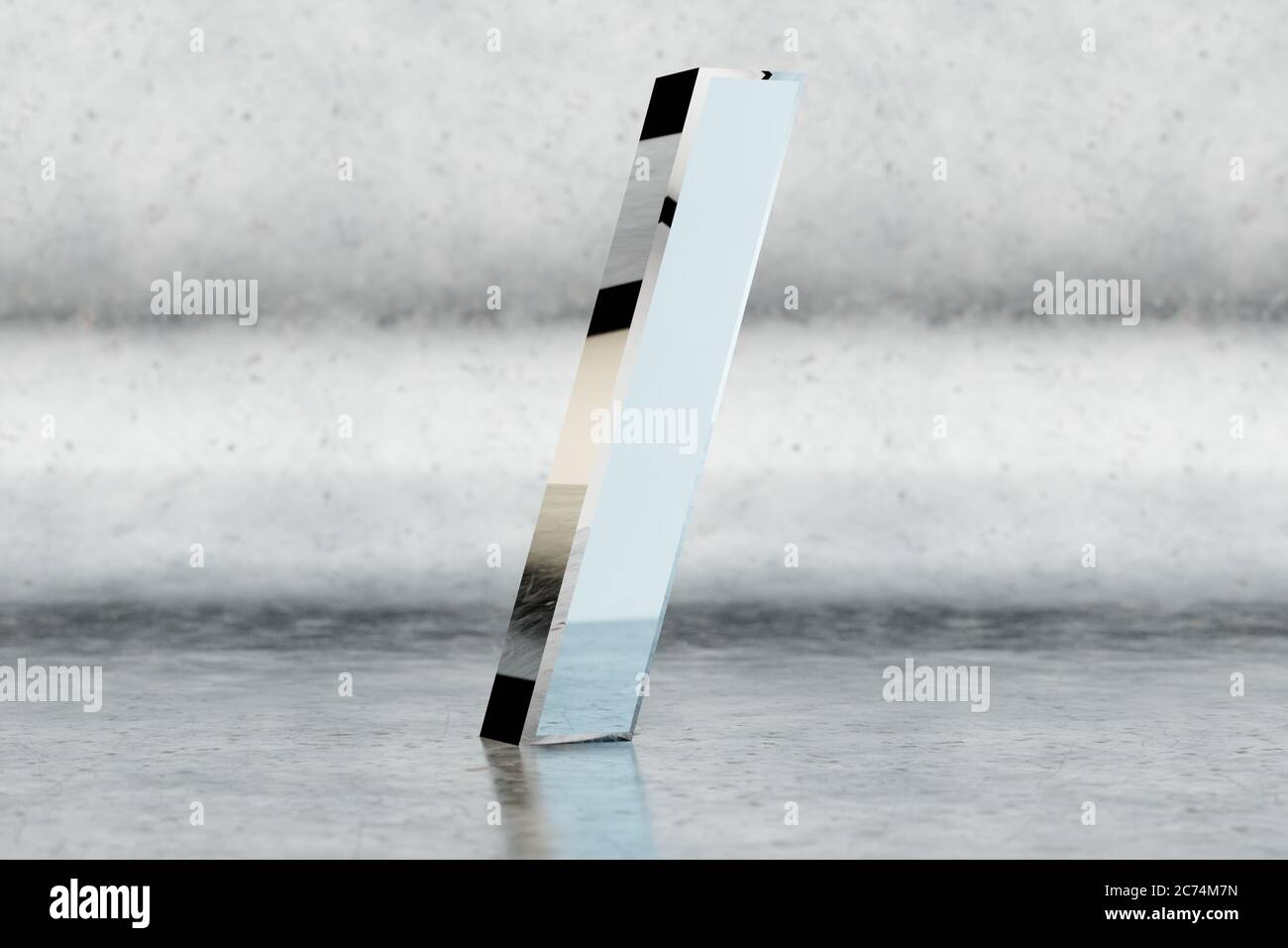 Chrome 3d forward slash symbol. Glossy chrome sign on scratched metal ...