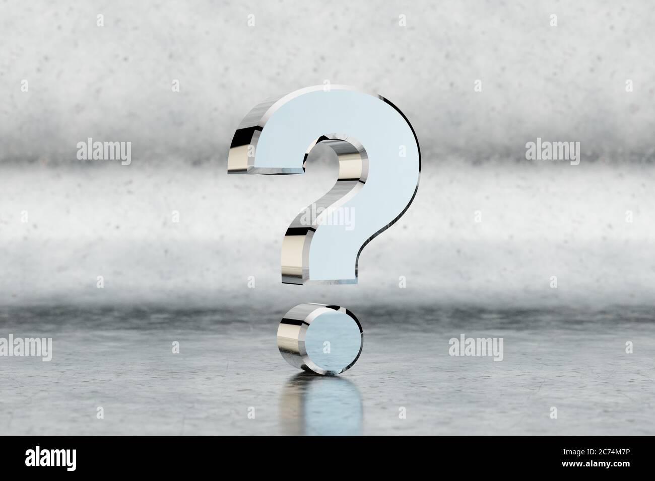Chrome 3d question symbol. Glossy chrome sign on scratched metal ...