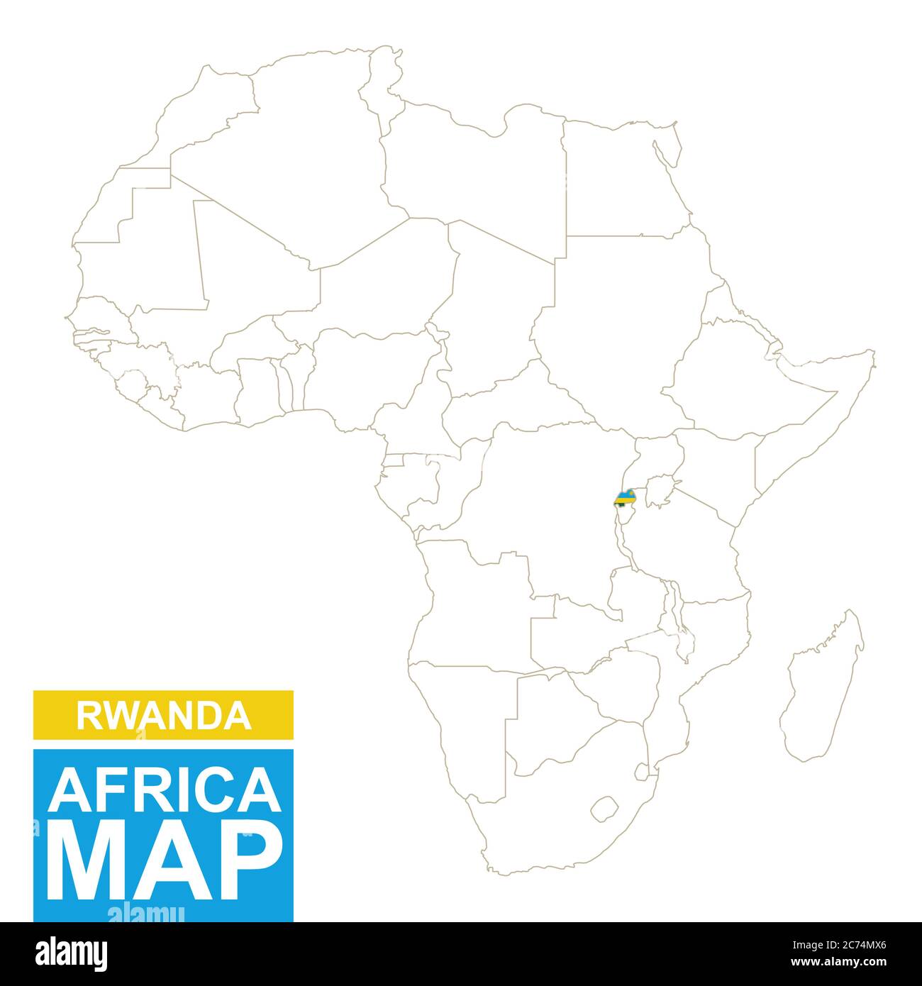 Africa contoured map with highlighted Rwanda. Rwanda map and flag on Africa map. Vector ...