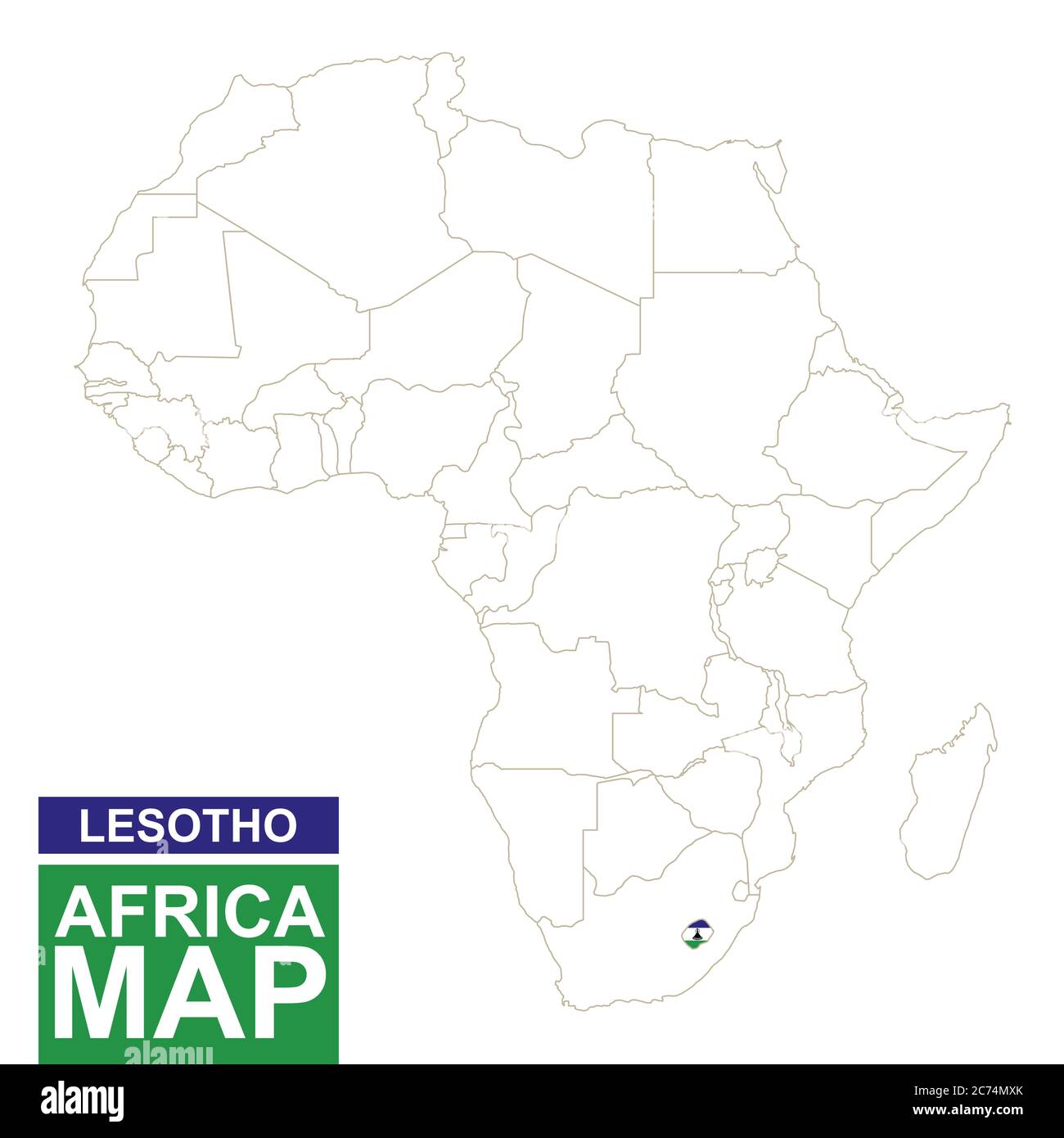 Africa contoured map with highlighted Lesotho. Lesotho map and flag on ...