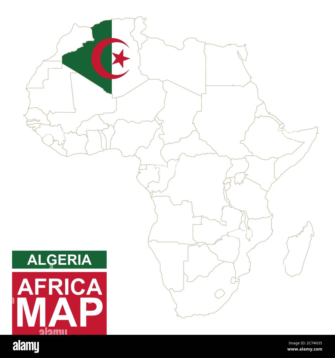 Africa contoured map with highlighted Algeria. Algeria map and flag on ...